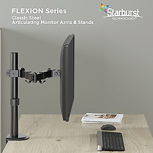 Starburst Technologies Flexion Series Desk Mount Monitor Stand, Heavy Duty Fully Adjustable Stand for LED-LCD Monitor up to 27" w/Grommet Desk Mount, Single-Monitor Steel Articulating Monitor Mount