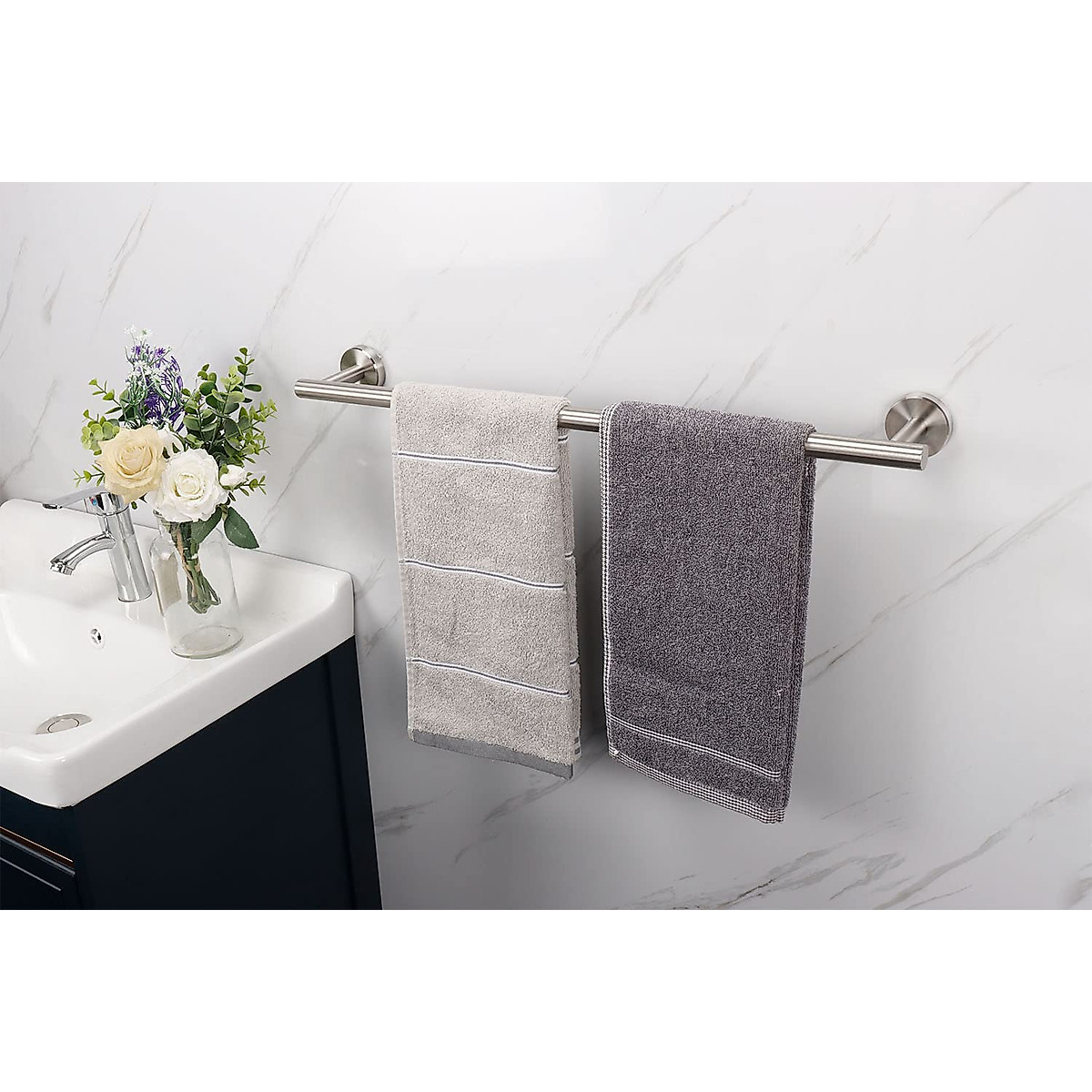 TocTen Bath Towel Bar - Thicken SUS304 Stainless Steel Bathroom Towel Holder, Towel Rod for Bathroom Heavy Duty Wall Mounted Towel Rack Hanger (24IN, Brushed Nickel)