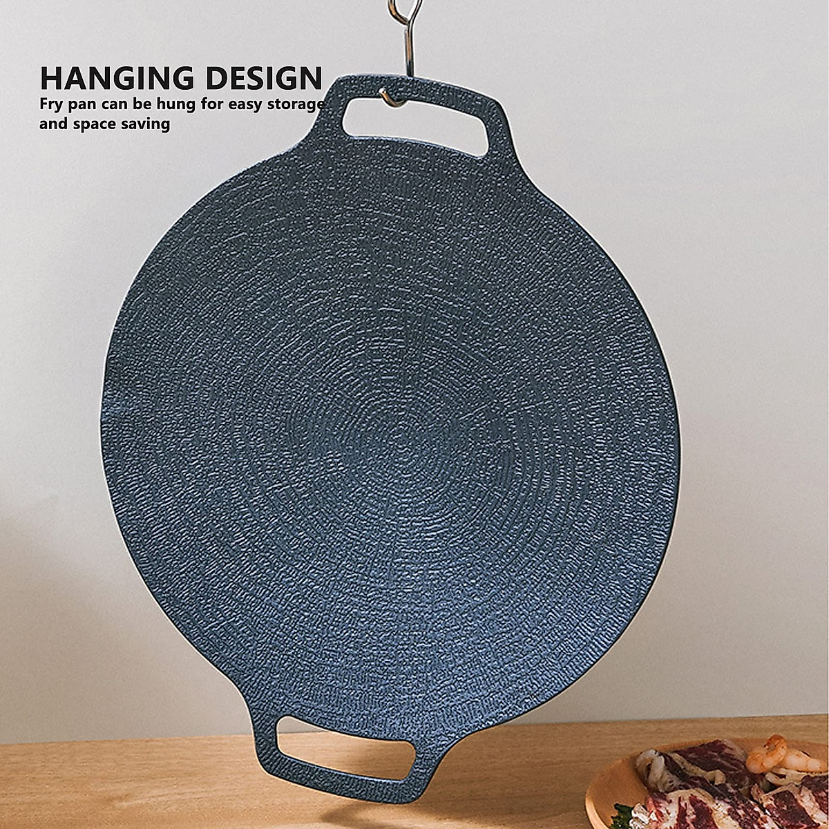 Kuuleyn Korean BBQ Grill Pan Round BBQ Griddle Nonstick Circular Frying Pan Aluminum Griddle Pan for Outdoor Camping Grilling(33cm)