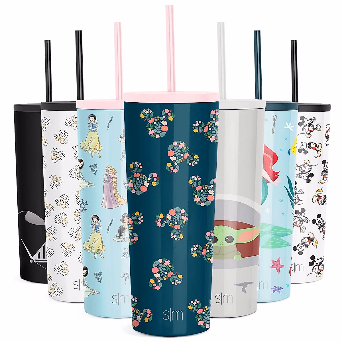Simple Modern Disney Character Insulated Water Bottle Tumbler with Straw Lid -Stainless Steel Reusable Wide Mouth Travel Cup 24oz Tumbler Mickey Mouse Floral Riptide