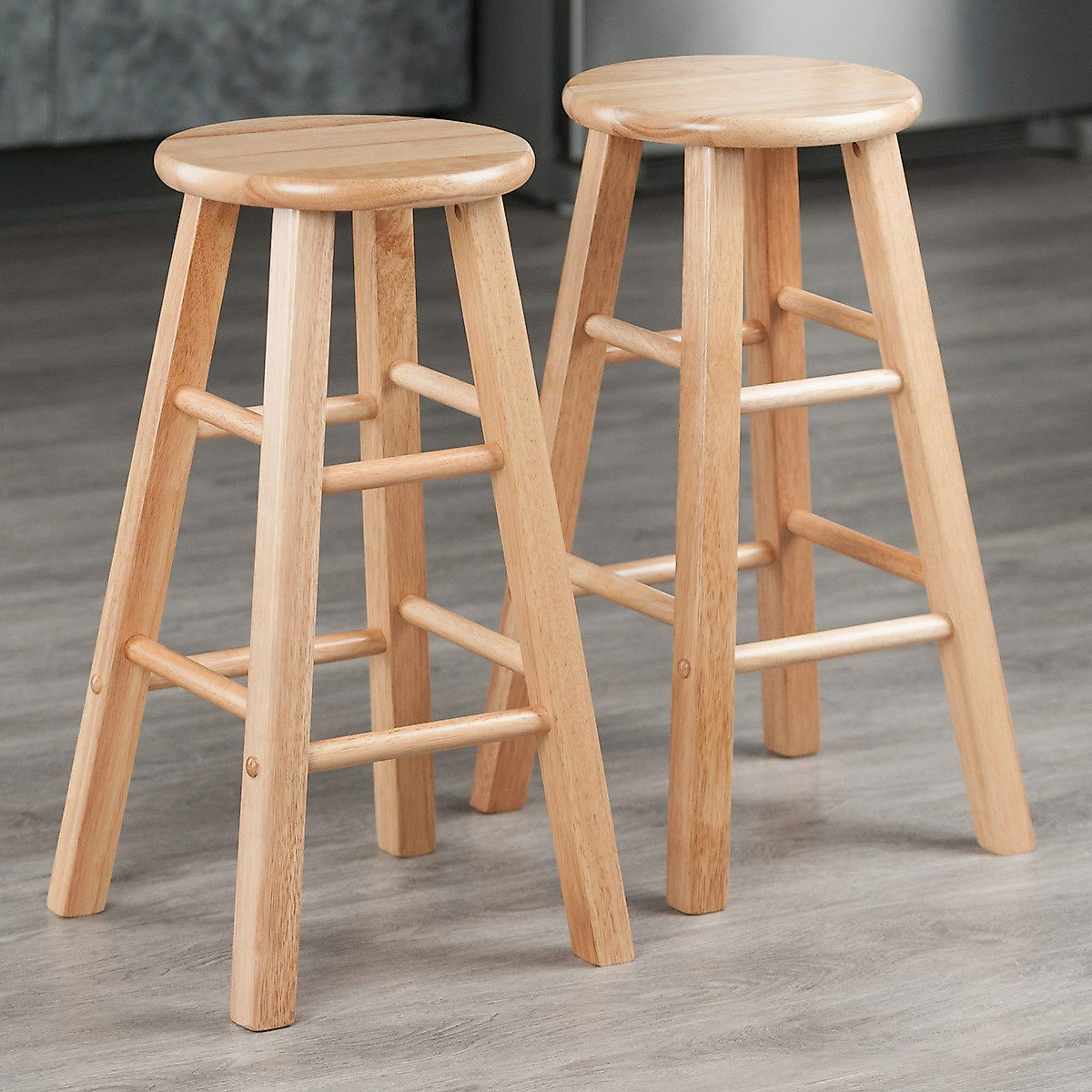 Winsome Element 2-Piece 24In Counter Stool Set, Natural Finish, Solid Wood, Modern Design