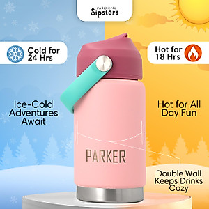 Parkerpal Sipsters Kids Tumbler with Lid & Straw - Double-Wall Insulated Reusable LeakProof Made of 18/8 Pro Grade Stainless Steel - Easy to Carry for Kids with Handle Pink
