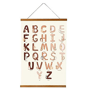 Canvas alphabet poster for toddlers - 16x20 kids abc wall decor on linen canvas with magnetic wood frame | Boho classroom decor or neutral nursery decor