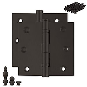 Finsbury Hardware Heavy Duty Door Hinge Bronze Ball Bearing 3.5 x 3.5 Inch Solid Brass Heavy Duty with Decorative Screw-on Tips Included - Set of 2 Hinges (Oil-Rubbed Bronze)
