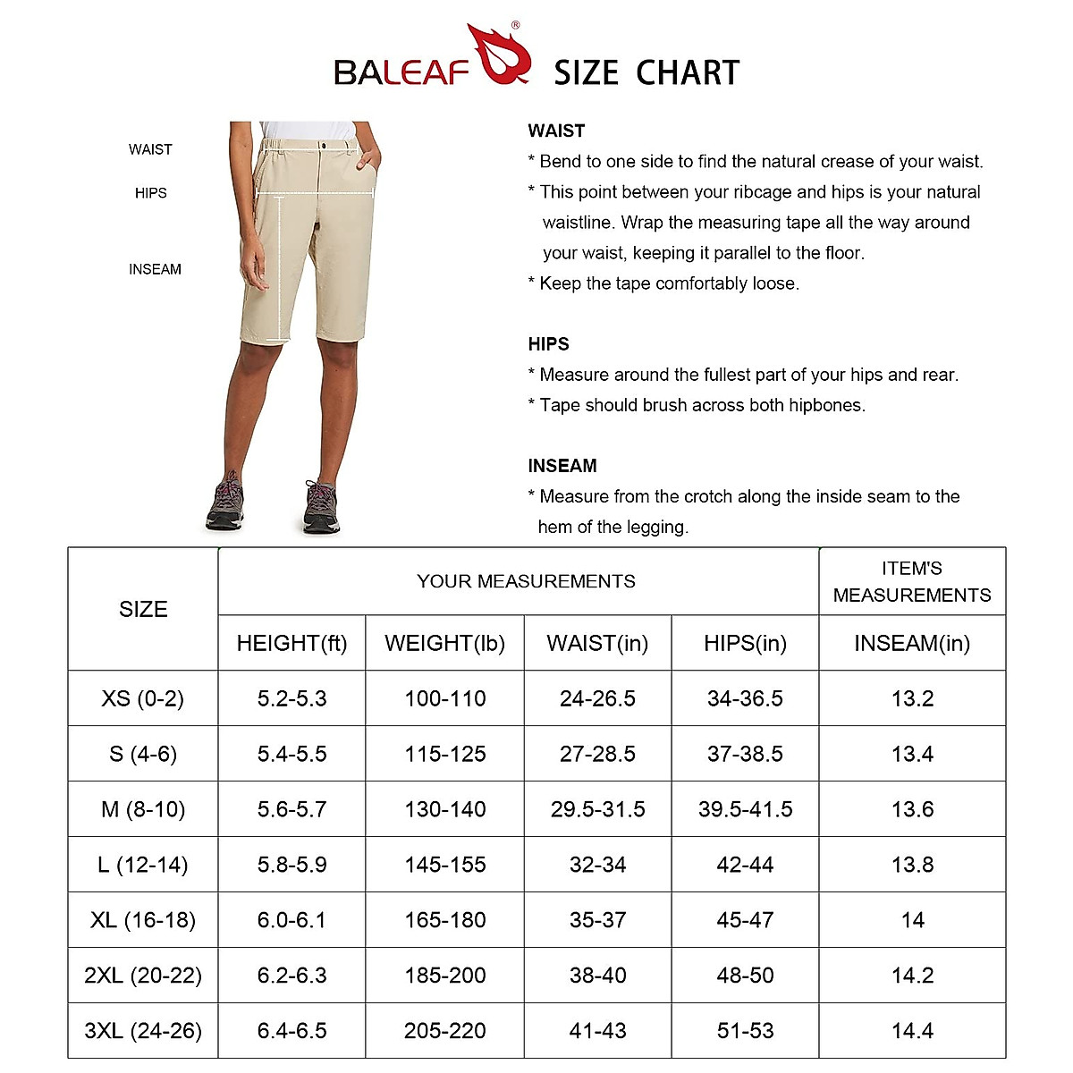 BALEAF Women's Bermuda Khaki Shorts Bermuda Hiking Long Quick Dry Elastic Waist for Work, Camping, Travel Size L