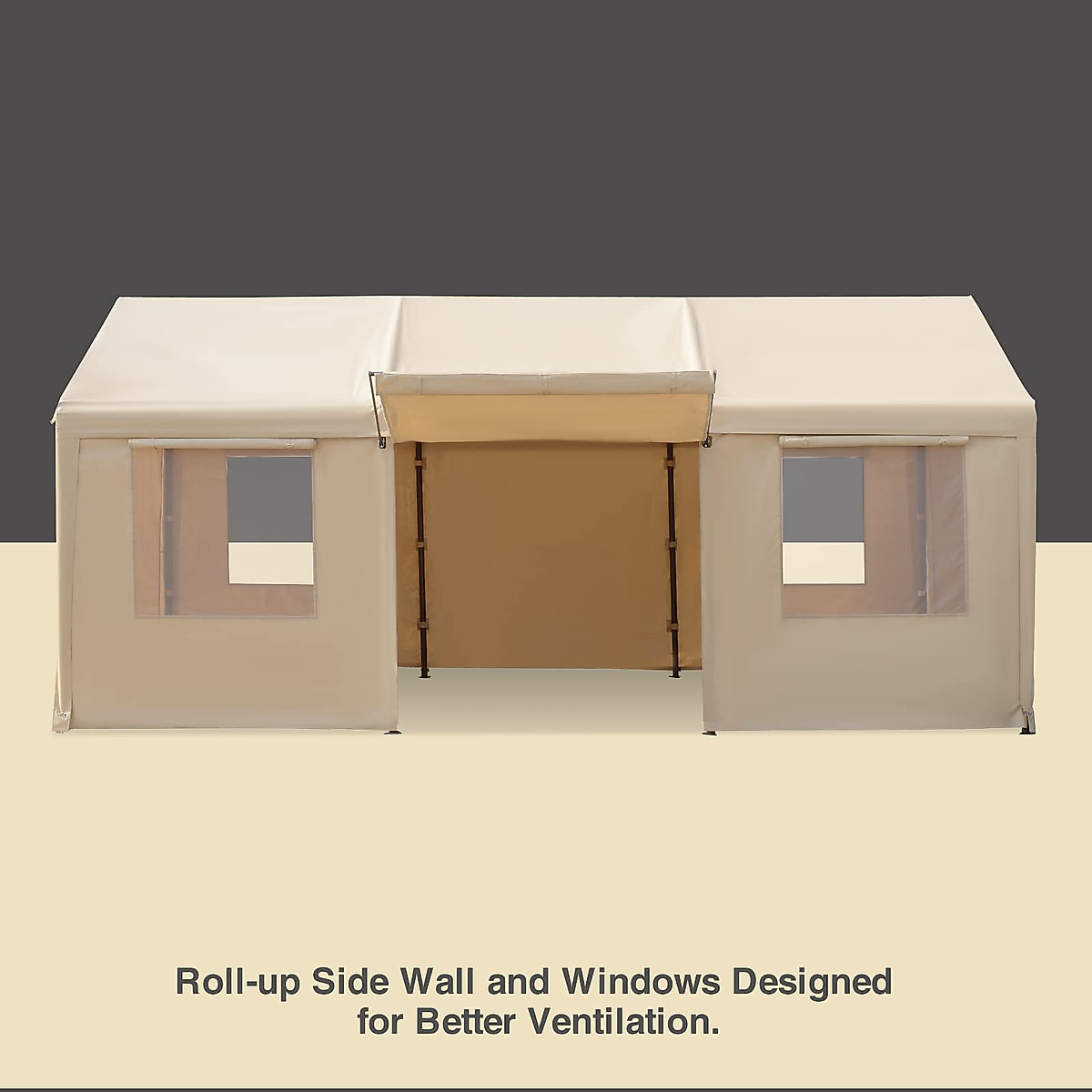 Gardesol Carport, 10’ x 20’ Heavy Duty Carport with Roll-up Sidewall and Ventilated Windows, Portable Outdoor Garage for Car, Truck, SUV, Boat, Car Canopy with All-Season Tarp, Gray