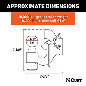 CURT 48410 SecureLatch 2-5/16-Inch Ball and Pintle Hitch Hook Combination, 20,000 Pounds, Mount Required