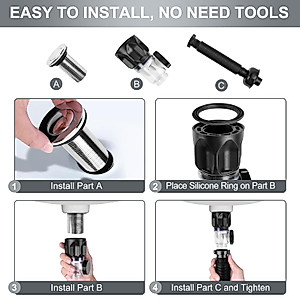 No Need Tools Easy Install Bathroom Sink Drain Kit, 3 in 1 Plumbing, Fits for 1-1/4'' & 1-1/2'' Drain Hole, RV Bathroom Sink Drain Strainer Cover Stopper p trap Flex-drain Drainage Pipe Drain Pipe