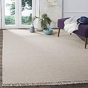 SAFAVIEH Montauk Collection 6' Square Ivory/Grey MTK340A Handmade Flatweave Boho Farmhouse Cotton Tassel Fringe Living Room Dining Bedroom Area Rug