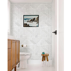 Tomete Gray and White Wallpaper Geometric Wallpaper Peel and Stick Wallpaper Boho Modern Geometric Contact Paper for Cabinets Removable Line Bathroom Wallpaper Waterproof Self-Adhesive17.3”×393”