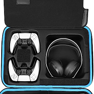 ZENACCE Hard Carrying Case Compatible with PS5, Full Size Protective Travel Bag Fits PlayStation 5 Console with Base On, DualSense Controllers, Pulse 3D Headset and Other Accessories