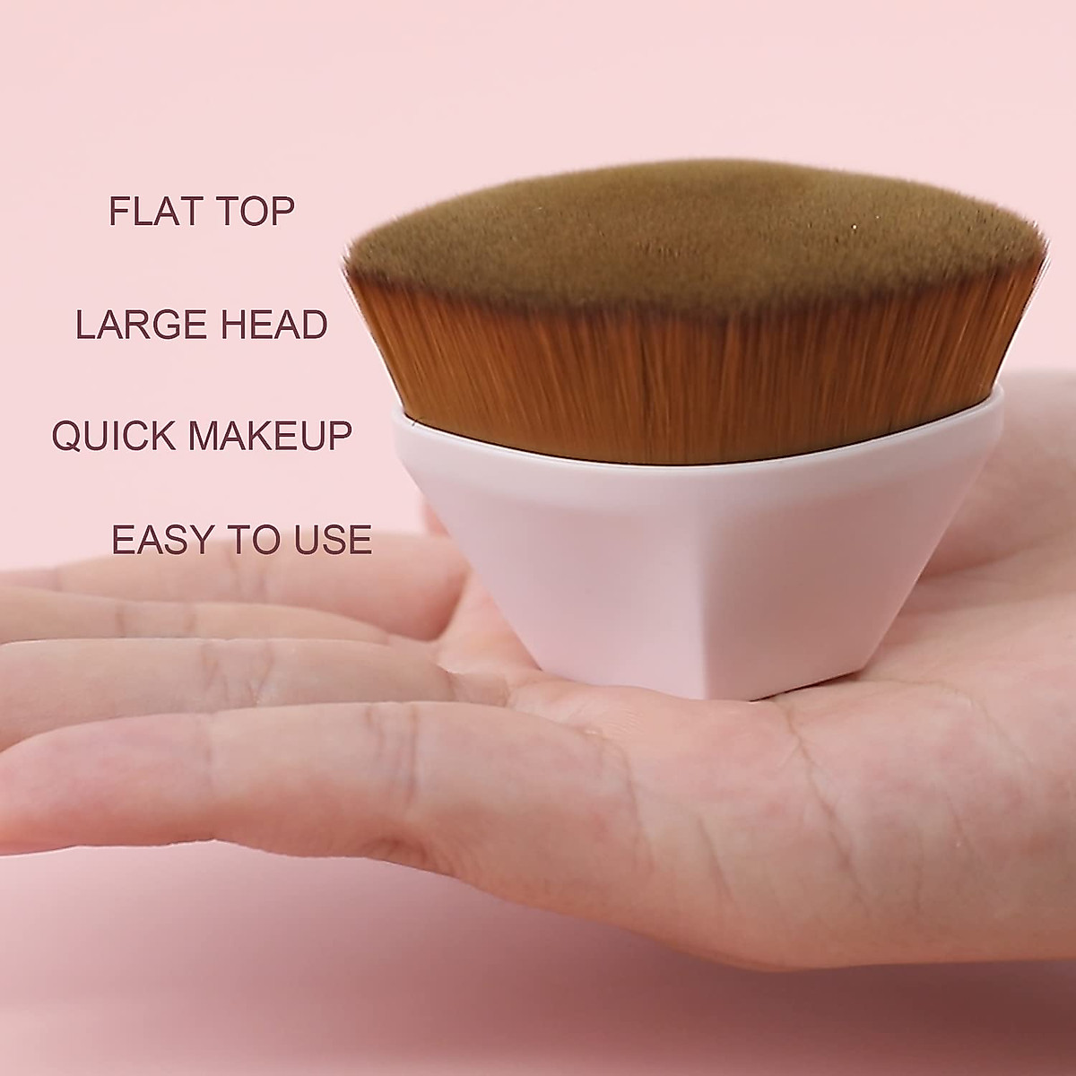 ENERGY Foundation Brush for Liquid Makeup Flat Top Kabuki Brush for Face Full Coverage Liquid Cream Foundation Contour Bronzer Setting Powder Blending Buffing with Brush Travel Case Pink