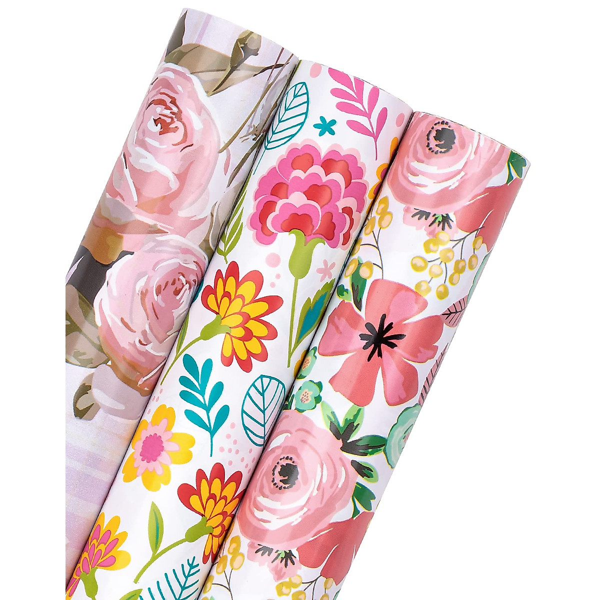 WRAPAHOLIC Wrapping Paper Roll - Mini Roll - 3 Rolls - 17 Inch X 120 Inch Per Roll - Elegant Floral for Wedding, Birthday, Holiday, Baby Shower