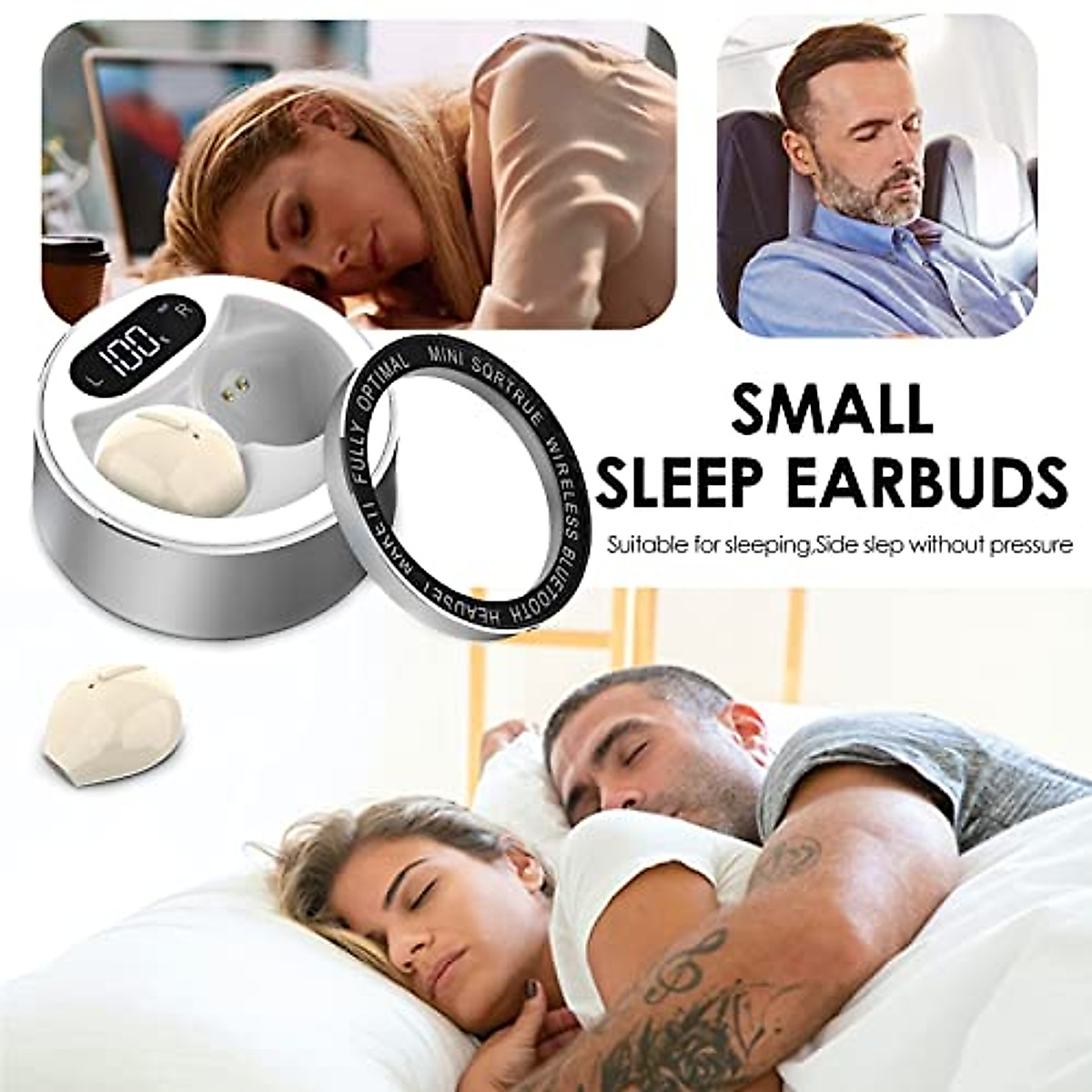 Xmenha Smallest Invisible Earbuds Wireless Bluetooth Secret Hidden Headphones for Work Small Tiny Ear Buds for Sleeping Music Comfort Mini Sleep Earbuds for Side Sleepers-Beige