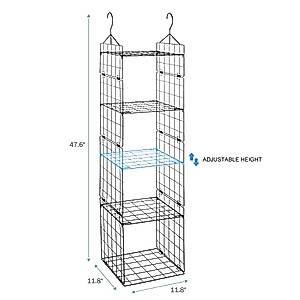 Chemailon Metal Wire Hanging Closet Organizer, Adjustable Height 5-Shelf Closet Shelves and Storage for Wardrobe Clothing Sweaters Shoes Handbags (Black)