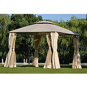 12'x12' Hardtop Metal Gazebo, Outdoor Galvanized Steel Double Roof Canopy, Aluminum Frame Permanent Pavilion with Netting and Curtains for Patio, Backyard, Deck and Lawns