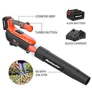 MAXLANDER Cordless Leaf Blower, 20V 350CFM Battery Powered Leaf Blowers for Lawn Care, Electric Lightweight Leaf Blower with 2-Speed Dial for Leaf/Snow/Dust Blowing (4.0Ah Battery & Charger Included)