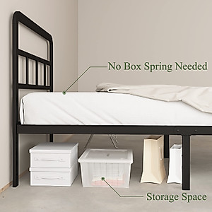 Maenizi Twin Bed Frames with Headboard, 14 Inch Twin Bed Frames No Box Spring Needed Support Up to 2500 lbs, Noise Free, Easy Assembely, Black