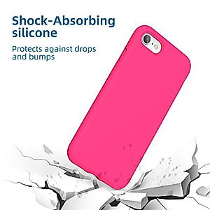 K TOMOTO Compatible with iPhone SE(3rd and 2nd gen)/8/7 Case (4.7"), [Drop Protection] [Anti-Scratch] Shockproof Liquid Silicone Anti-Fingerprint Cover with Microfiber Lining Phone Case, Hot Pink