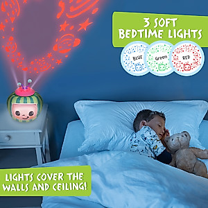 Sunny Days Entertainment CoComelon Official Musical Projector Night Light | Soft Plush Melon Body | Plays Bedtime Songs and Lights Up | Sleep Soother for Toddlers