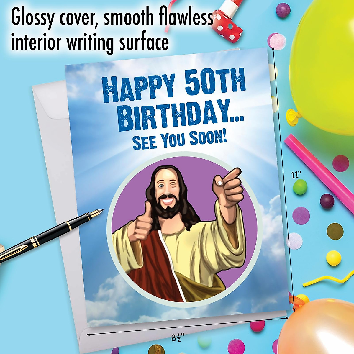 NobleWorks - 50th Funny Birthday Greeting Card (8.5 x 11 Inch) - 50 Years Old, Big Milestone Birthday Humor Card from Group - See You Soon 50 J9065MBG