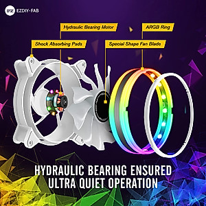 EZDIY-FAB White Moonlight 120mm RGB PWM Case Fan with RGB PWM Fan Hub,5V Motherboard Sync,ARGB Computer Fan,Multiple Light Modes-5 Pack