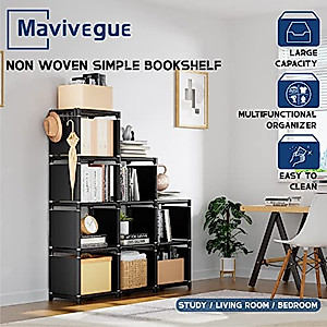 Mavivegue Book Shelf, 9 Cube Storage Organizer, DIY Bookcase, Metal Cube Bookshelf, Tall Book case for Bedroom, Living Room,Office, Closet Storage Organizer, Black Cubicle Storage Rack