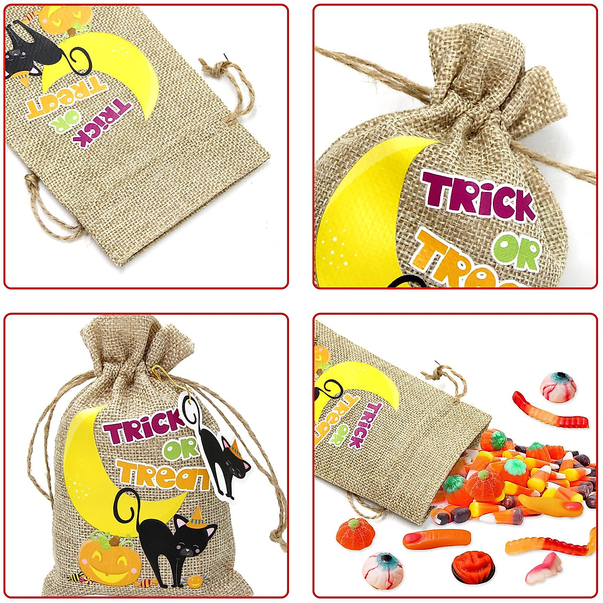 WorldBazaar Halloween Burlap Candy Bags 24PCS Halloween Burlap Treat Bags 4“ X 6” Halloween Linen Goodie Bags Wrapping Decorative Bags for Halloween Party Favors