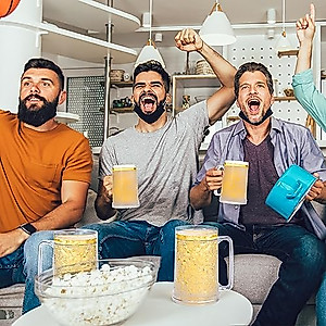 Fasmov Freezer Beer Mugs, 4 Pack Clear Double Wall Gel Frosty Freezer Ice Mugs, Freezer Mugs With Gel Beer Mugs For Freezer, Plastic Beer Mugs With Handles for Parties and Gifts, 16oz