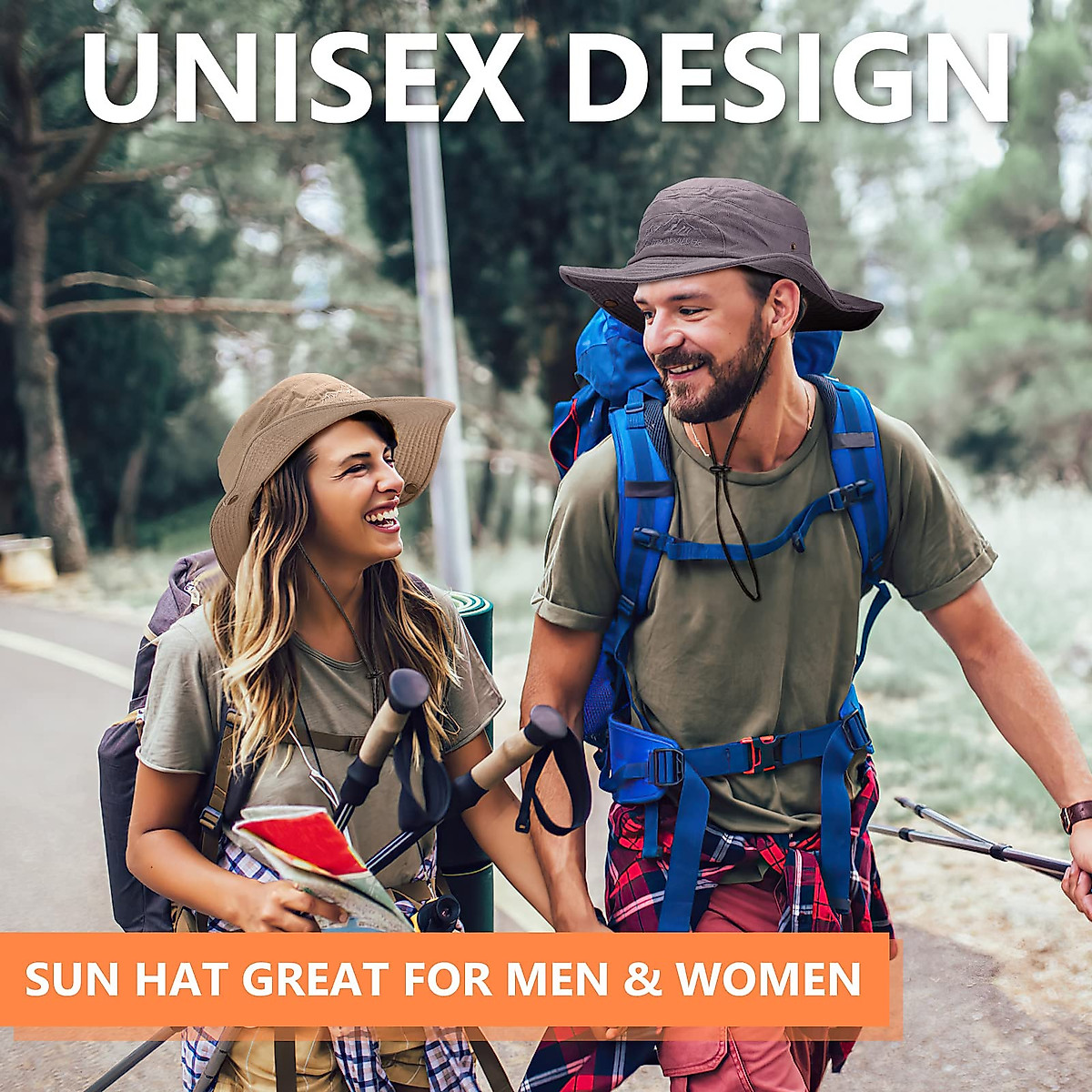 Obling Sun Hat, Fishing Hat UPF 50 Wide Brim Bucket Hat Safari Boonie Hat (B-Grey)