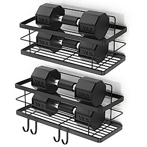 Large Shower Caddy Basket Shelf, 2 Pack, Bathroom Storage Organizer with 4 Hooks, Adhesive No Drilling Wall Mounted Shower Rack, Rustproof SUS304 Stainless Steel Shower Organizer for Kitchen - Black