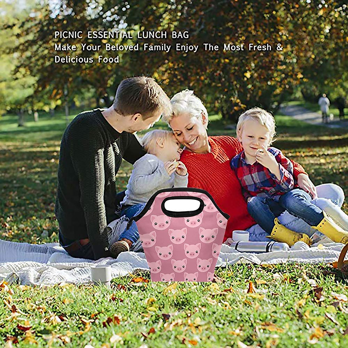 Cartoon Pink Pig Lunch Bag Insulated Cooler Lunch Box, Cute Animal Reusable Tote Outdoor Travel Picnic Bags For Snacks Organizer for Women Kids Students School Office Work