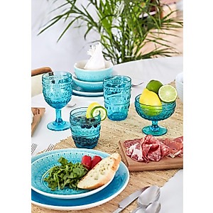 Euro Ceramica Fez Collection Wine Glasses, 4 Count (Pack of 1), Teardrop Mandala Design, Turquoise