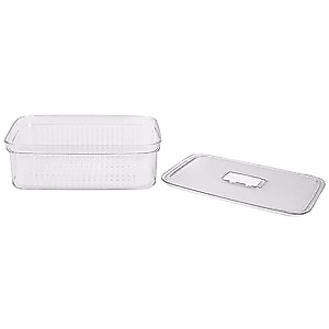 Home Basics Clear Fruit and Vegetable Fridge Storage Container Medium Produce Saver with Lid and Removable Colander | Adjustable Air Vent on Lid