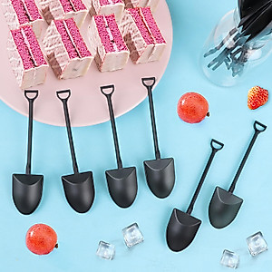 FOIMAS 80pcs Mini Shovel Spoons Disposable Platsic Dessert Shovel Shaped Spoon for Ice Cream Pudding Yogurt Party Supply,Black