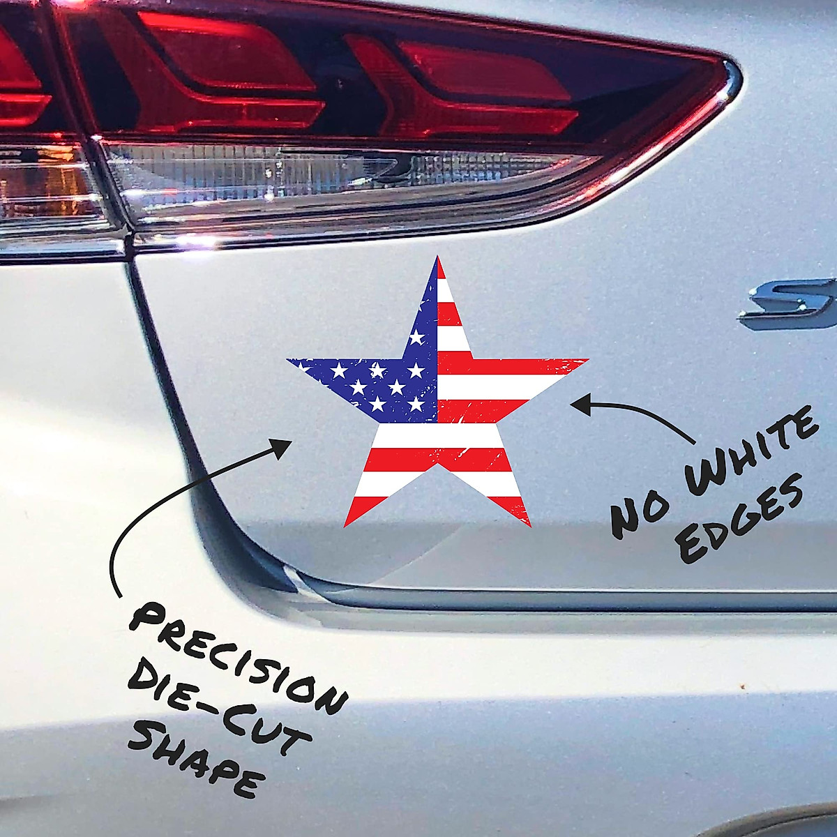 Stickios American Flag Decal 4.75x4.5 inches - Made in The USA - Distressed, Patriotic Vinyl Flag Sticker for Cars, Trucks, Windows, Vehicles - American Star