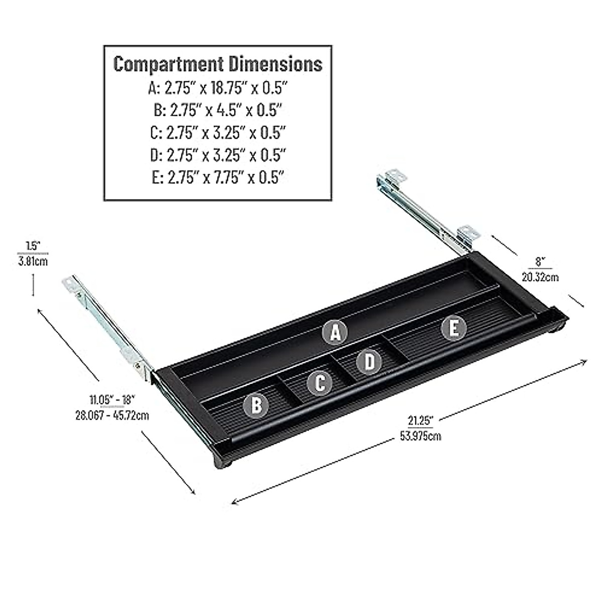Mind Reader Anchor Collection, Undermount Keyboard Organizer, 21.25" L x 8" W x 1.5" H, Black