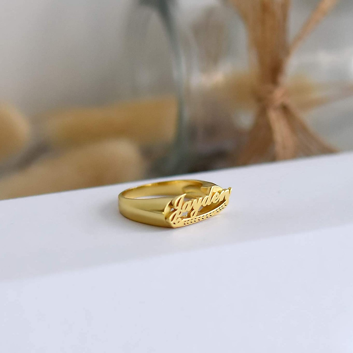 RESVIVI Personalized Name Ring Custom Nameplate Band Rings High Polish Tarnish Resistant Jewelry Gifts for Mother Girl Women