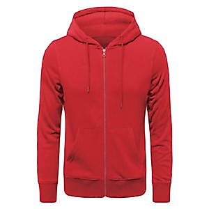 Maiyifu-GJ Men's Full Zip Long Sleeve Hoodies Lightweight Slim Fit Solid Color Hoodie Hooded Sweatshirt With Kanga Pocket (Red,X-Large)