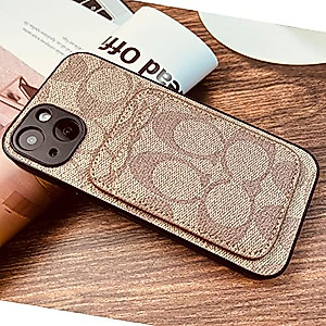 Atiptop Classic Monogram Pattern Cellphone case for iPhone 13,Hold Cards, Luxury Case Compatible with iPhone 13, |Designer Stylish Classic Pattern | for Girls Women, Khaki