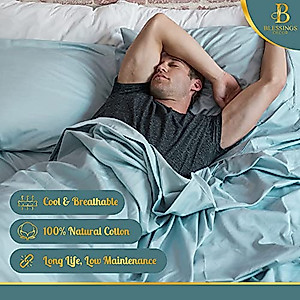 Blessings Decor Cotton Bedsheets Premium Hotel Quality 600 Thread Count 100% Sateen Weave Smooth Sheets with Elasticized Deep Pocket Sheet with Pillowcase (Chambray Blue, Queen)