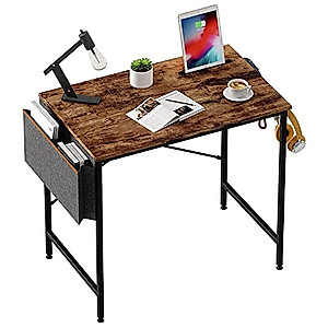 Bestier 32 Inch Modern Simple Style Table Home Office Wood Desktop Mount Computer Desk with Storage Bag and Iron Hook, Rustic Brown