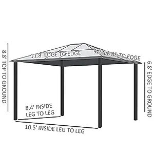LHLLHL 10' X 12' Hardtop Polycarbonates Gazebo Canopy Aluminum Frame Pergola W/Netting and Sidewalls for Garden, Patio