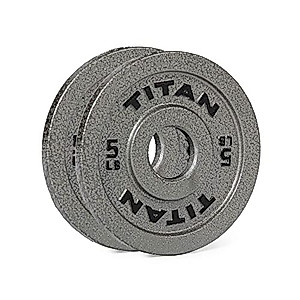 Titan Fitness 5 LB Cast Iron Olympic Plates, Sold in Pairs, Classic Weight Plate Design, Silver Hammer Finish