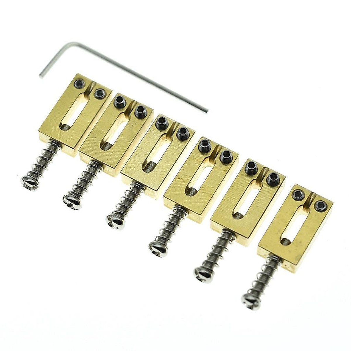 KAISH Solid Brass Guitar Bridge Saddles Brass Saddle 10.5mm String Spacing with Nickel Screws for Stratocaster/Telecaster