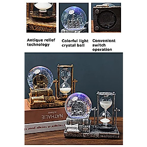 Music Crystal Snow Globe with Hourglass Timer Home Decoration for Living Room Bedroom Book Shelf TV Cabinet Desktop Decor Statue Figurine Table Centerpieces Ornaments (A-Brown)