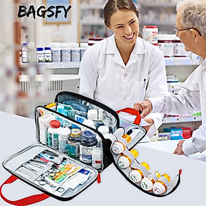 BAGSFY Full Open Medicine Bag Empty, Family First Aid Bag, Small Medicine Storage Bag,Pill Bottle Organizer for Emergency Medical Supplies, First Aid Box,First Aid Kit Bag, Black (Bag Only)