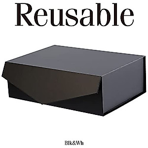 BLK&WH Gift Box 11.5x8.1x3.8 Inches, Black Gift Box with Lid, Large Gift Box, Magnetic Gift Box, Groomsman Box (Matte Black)