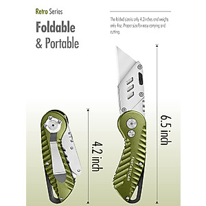 FantastiCAR Folding Utility Knife and Heavy Duty Retractable Cutter Set with Extra Blades (Dark Green)