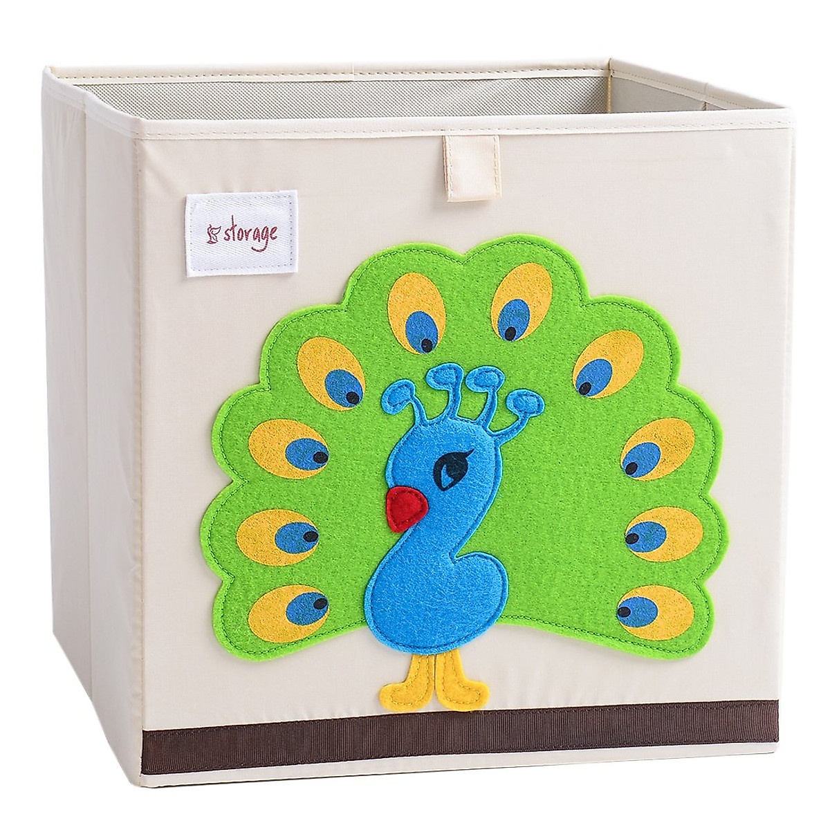 DODYMPS Foldable Animal Canvas Storage Toy Box/Bin/Cube/Chest/Basket/Organizer For Kids, 13 inch (Peacock)